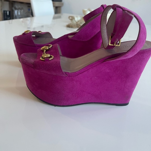 Gucci | Shoes | Gucci Fucsia Hot Pink Wedge Sandal | Poshmark